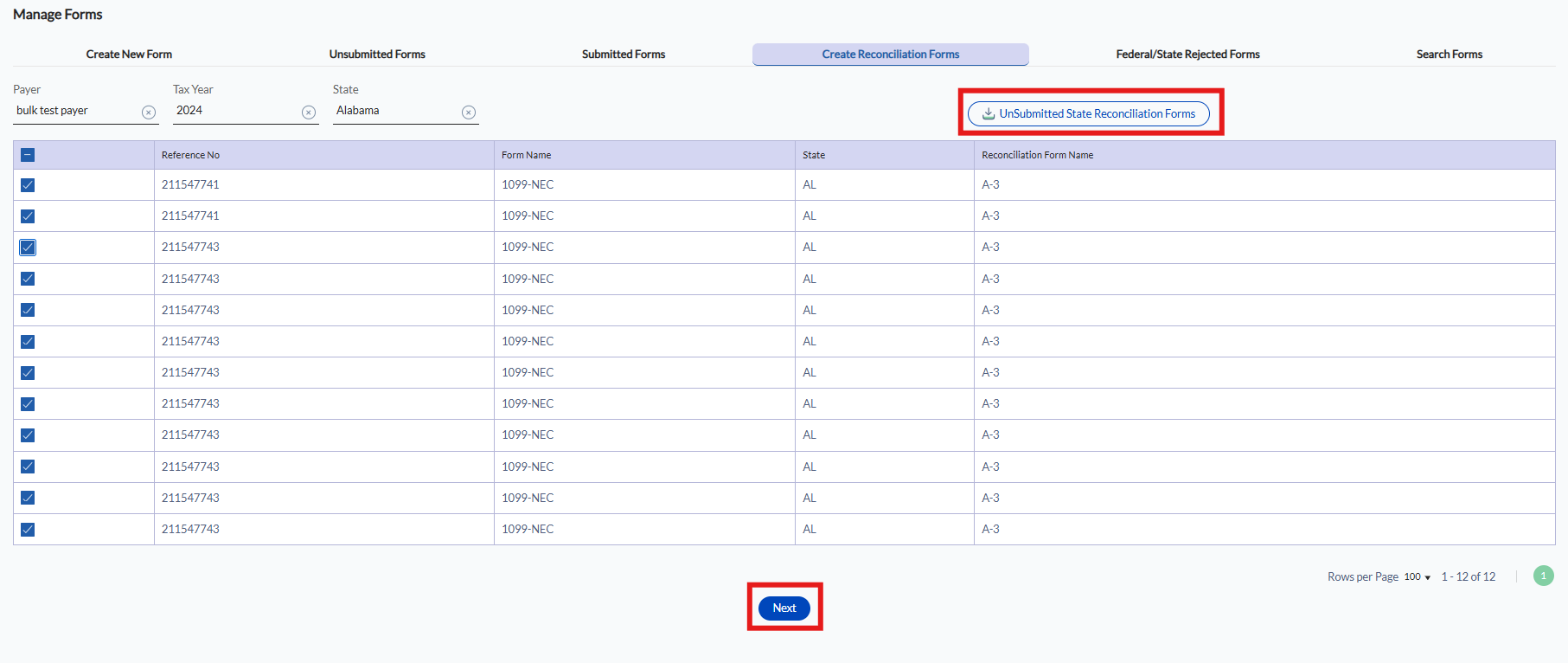 Create Reconciliation Forms