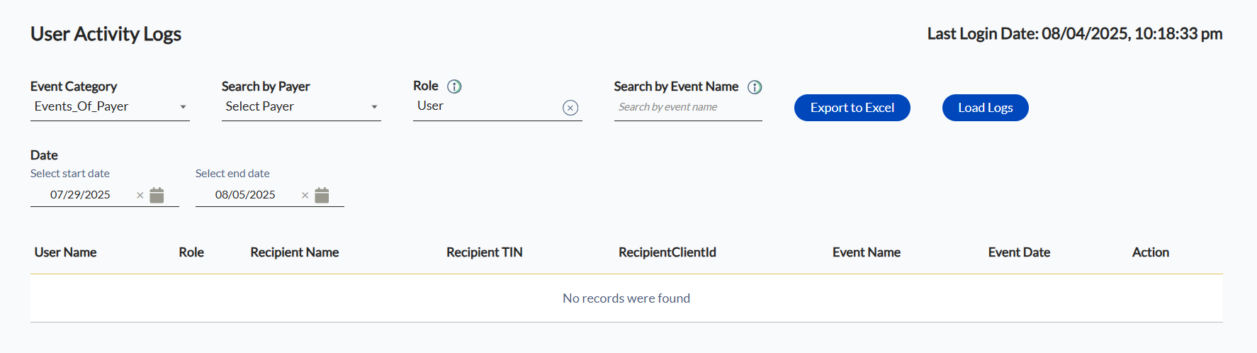 Viewing User Activity Logs